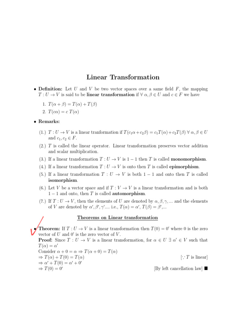 Unit V - Linear Transformation - Covering | PDF | Basis (Linear Algebra ...