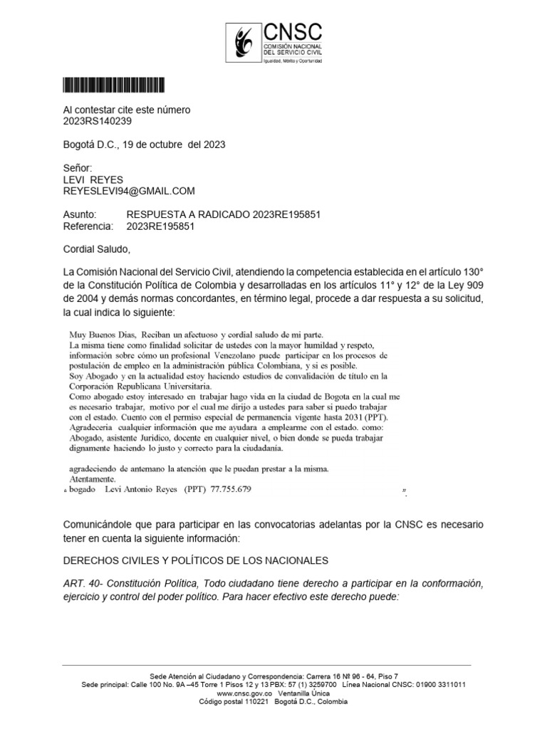 Respuesta CNSC | PDF | Adopción | Gobierno