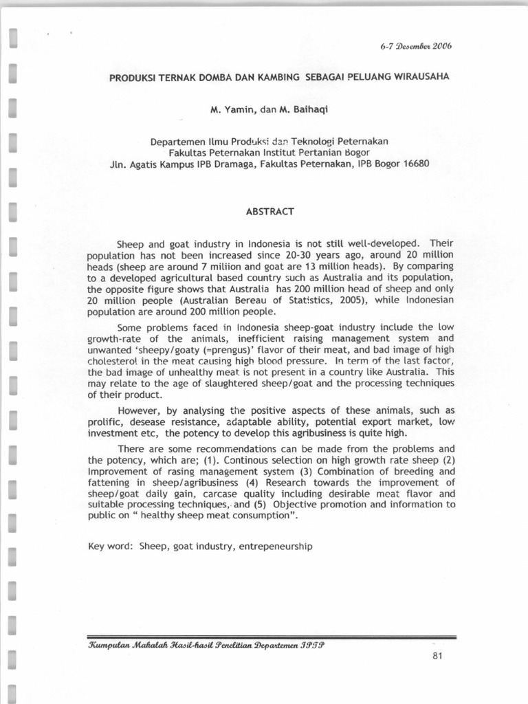 Produksi Ternak Domba Dan Kambing Sebagai Peluang Wirausaha | PDF