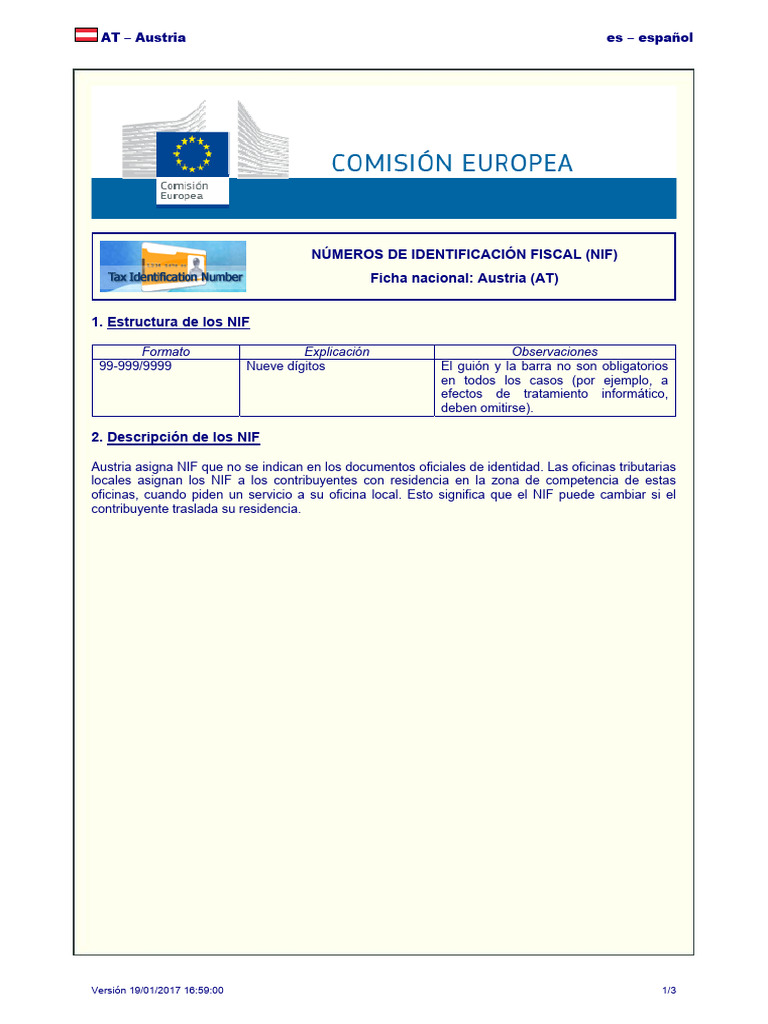 TIN - Country Sheet AT Es | PDF | Austria | Impuestos