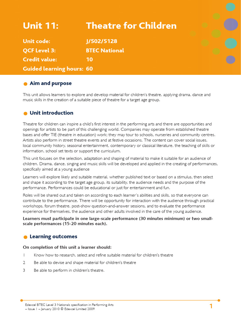 Children's Theatre Unit Overview | PDF | Learning | Theatre