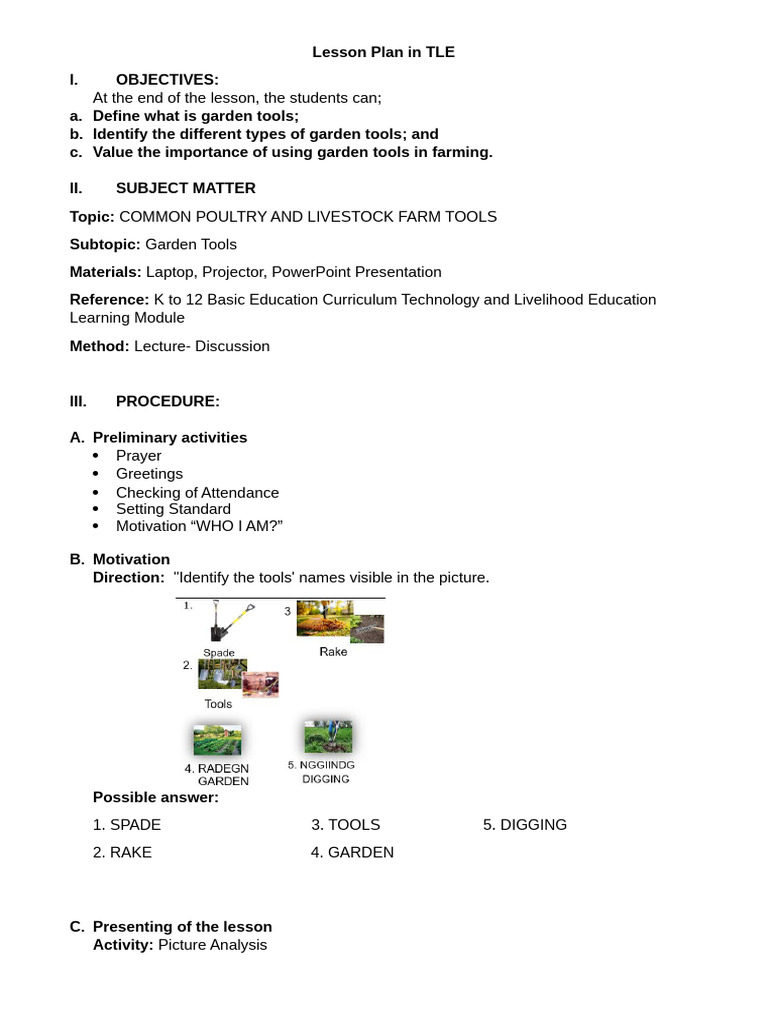 Farm Tools Lesson Plan Overview | PDF | Home & Garden