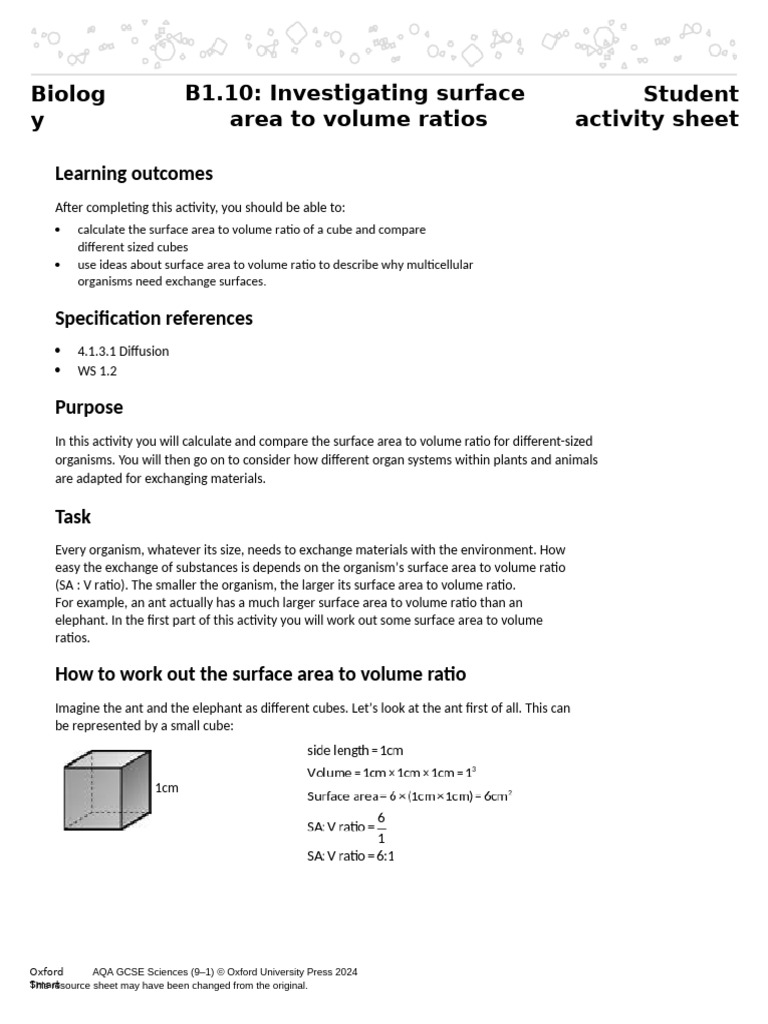 AQAGCSE 4ed Bio B01 10 Activity | PDF | Surface Area | Volume