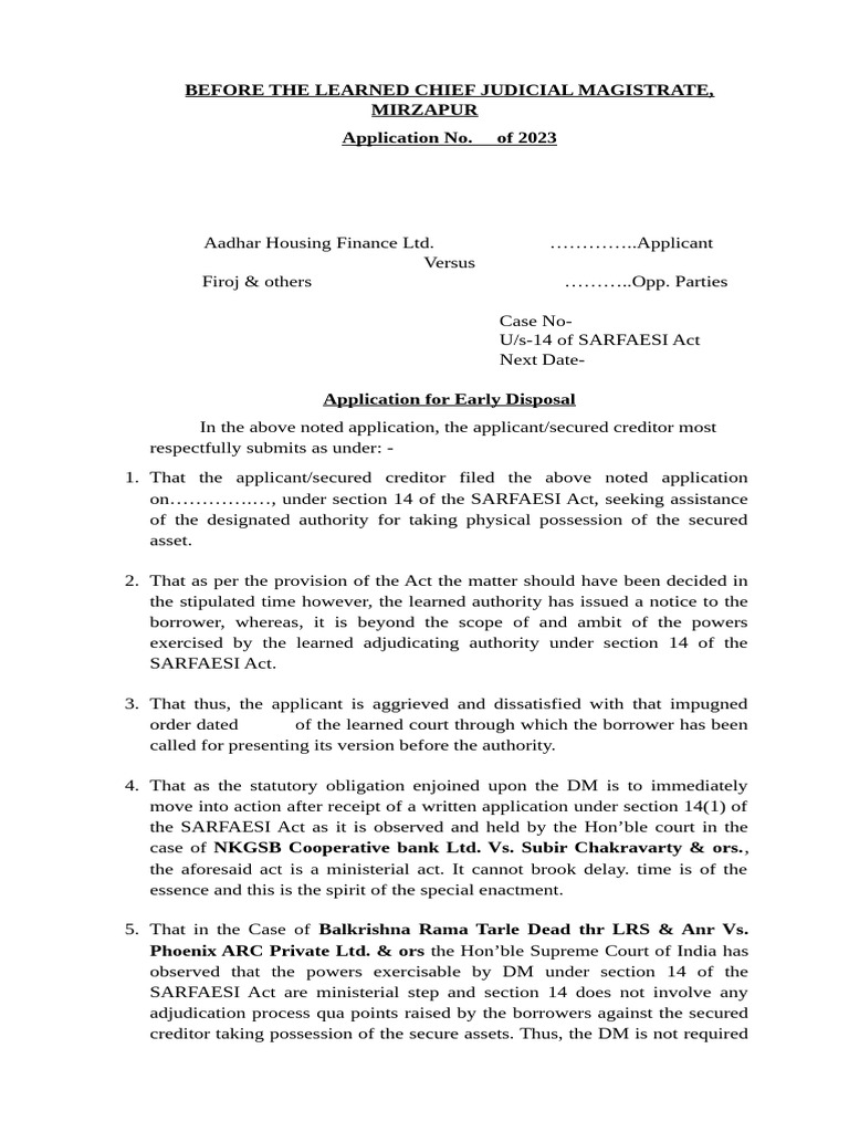 Firoj Early Hearing Disposal Application | PDF | Supreme Courts ...