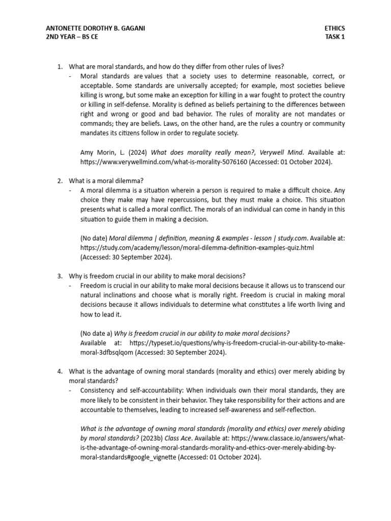 Antonette-Ethics-Task 1 | PDF | Morality | Behavioural Sciences