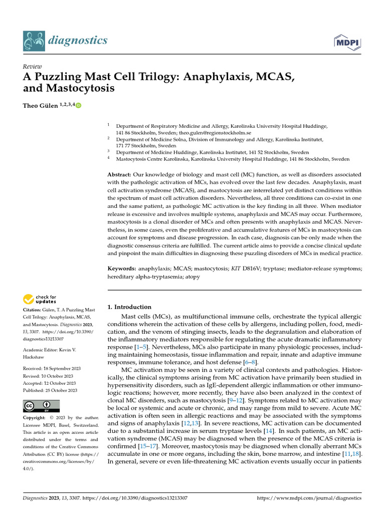 A Puzzling Mast Cell Trilogy Anaphylaxis MCAS and | PDF | Allergy ...