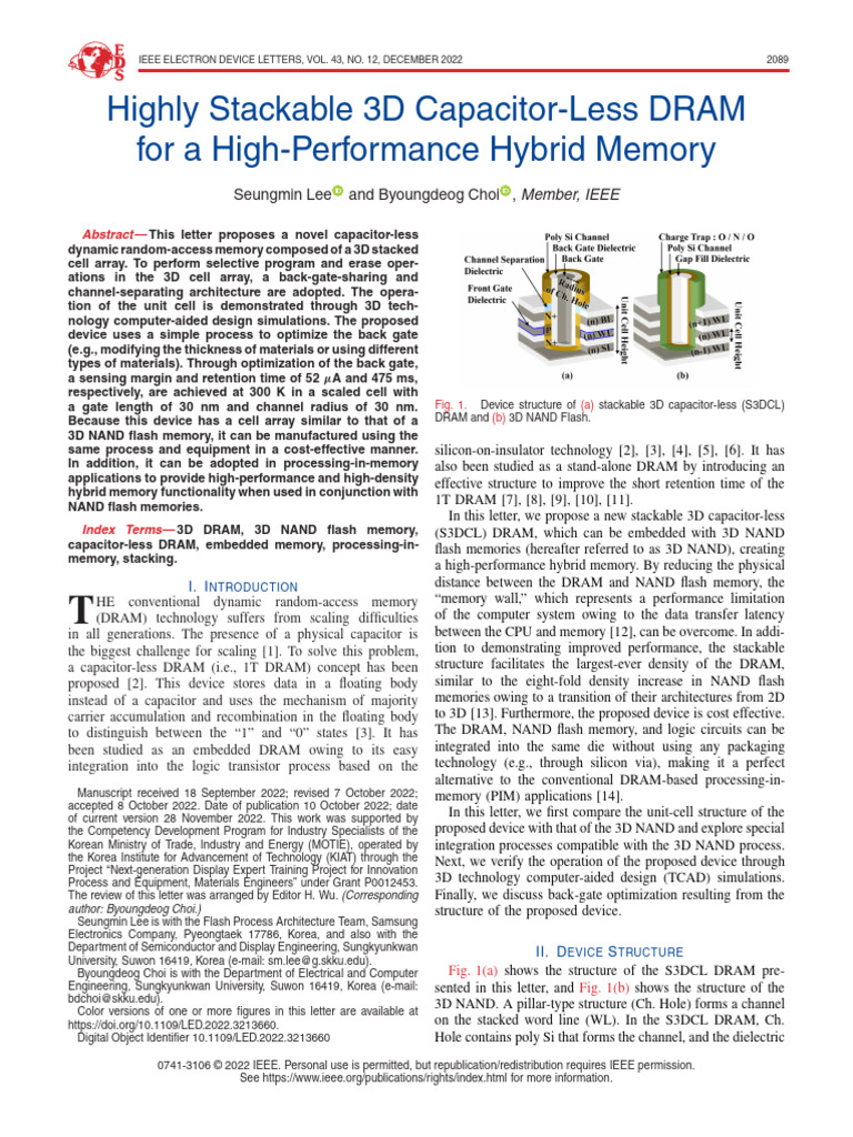 Highly Stackable 3D Capacitor-Less DRAM For A High-Performance Hybrid ...