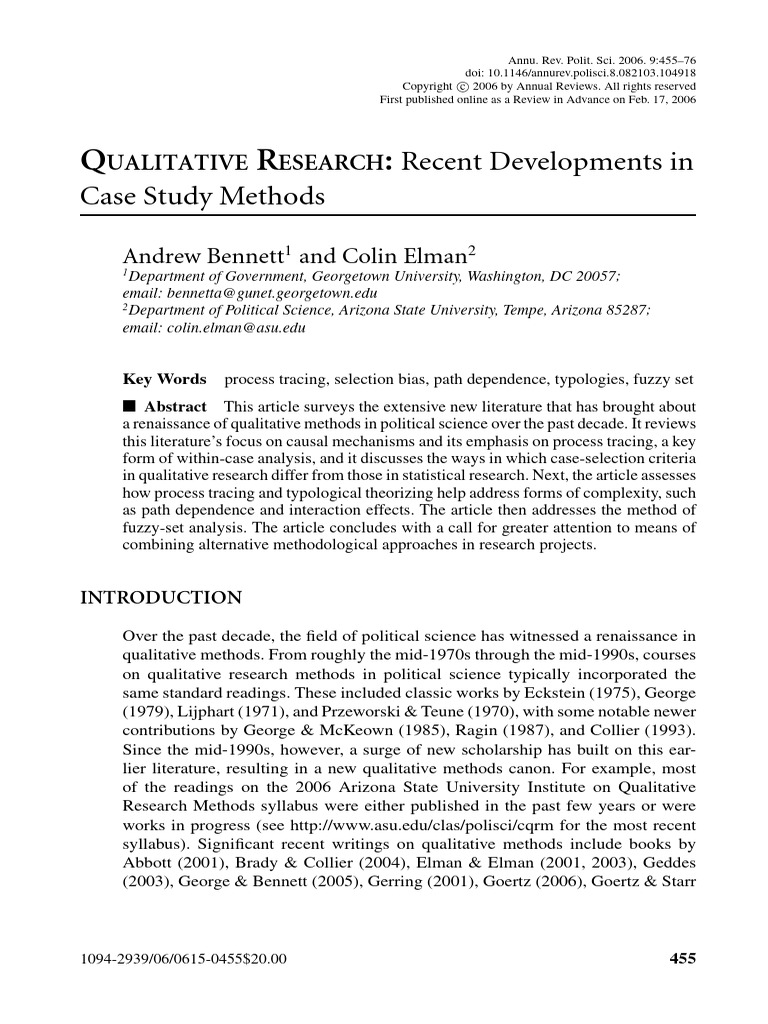 BENNET ELMAN (2006) - Qualitative Research Recent Developments in Case Study Methods | PDF ...