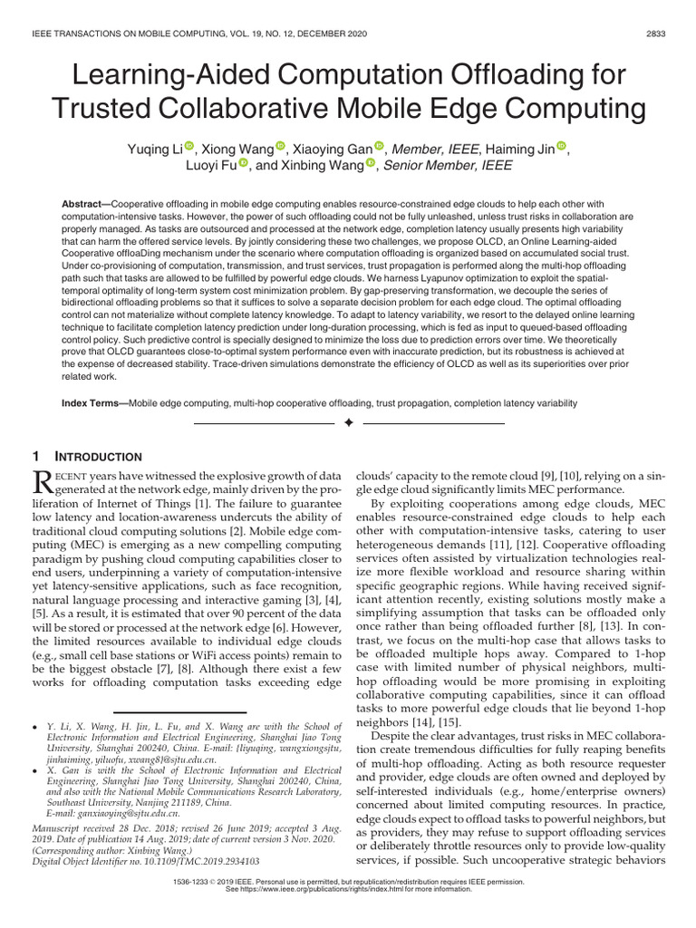 TMC2020 | PDF | Scheduling (Computing) | Computing