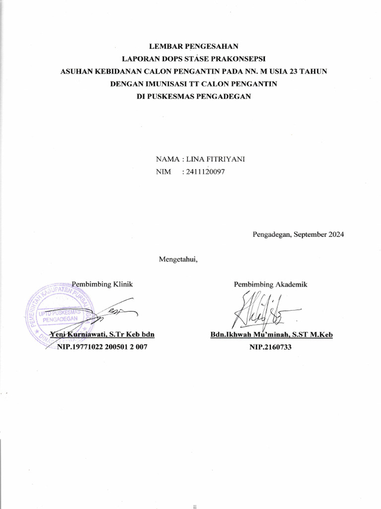 Lembar Pengesahan DOPS Stase Prakonsepsi | PDF