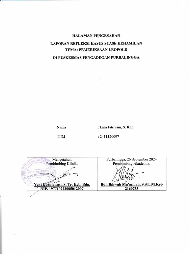 Halaman Pengesahan Laporan Kasus Stase Kehamilan | PDF