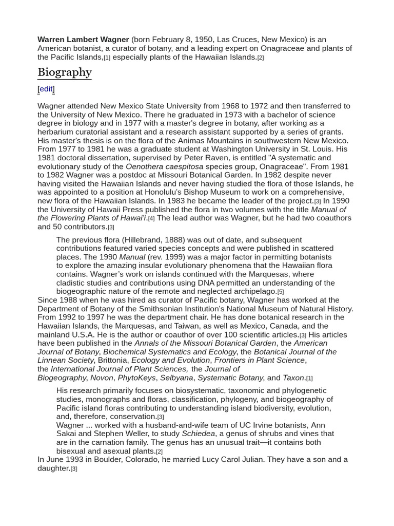 Warren Lambert Wagner | PDF | Botany | Biological Classification