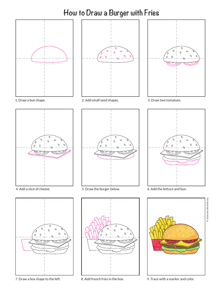 Step-by-Step Burger and Fries Drawing | PDF | Sports & Recreation ...