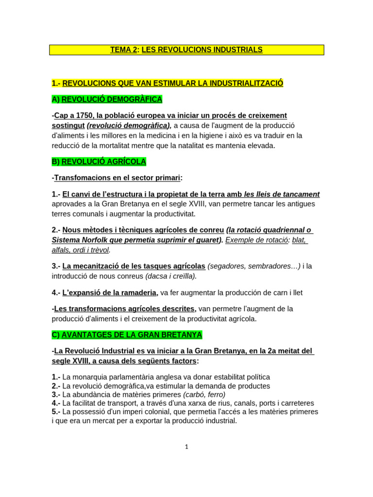 Tema 2 - Les Revolucions Industrials | PDF