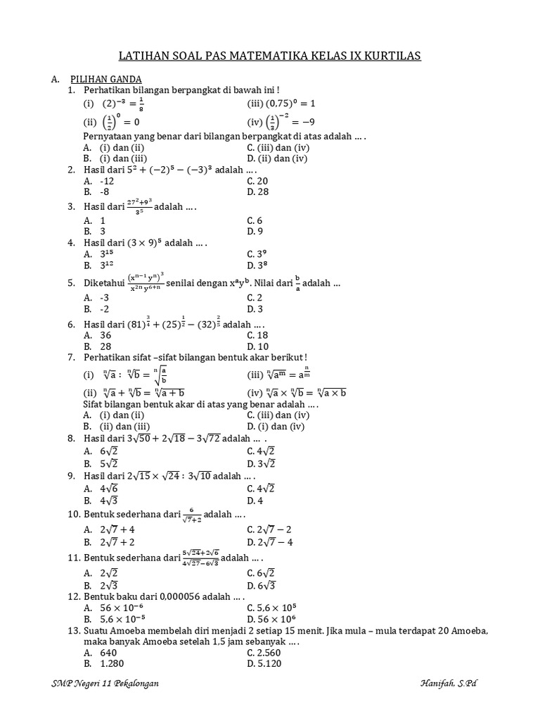 Latihan Soal Pas Ix 2019 - 20 Final | PDF