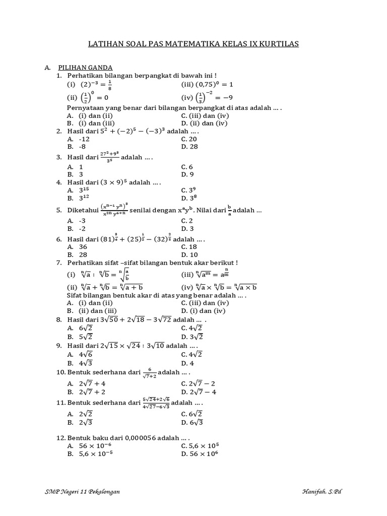 Latihan Soal Pas Ix 2019 - 20 Revisi | PDF