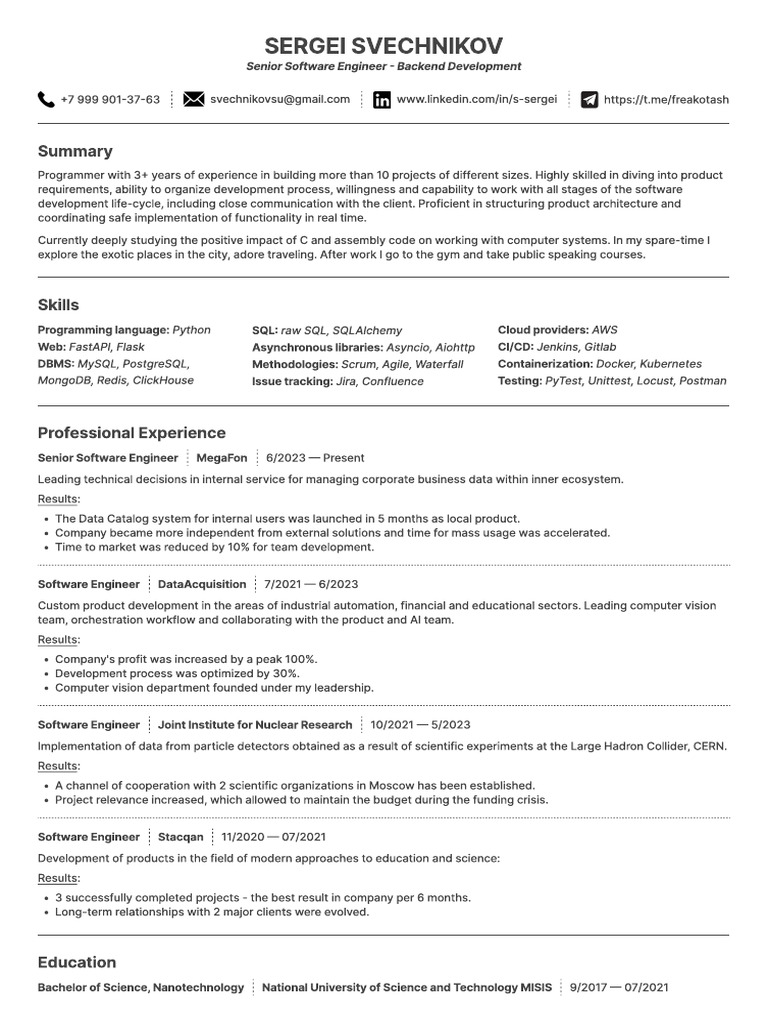 Sergei Svechnikov CV | PDF | Software | Software Engineering
