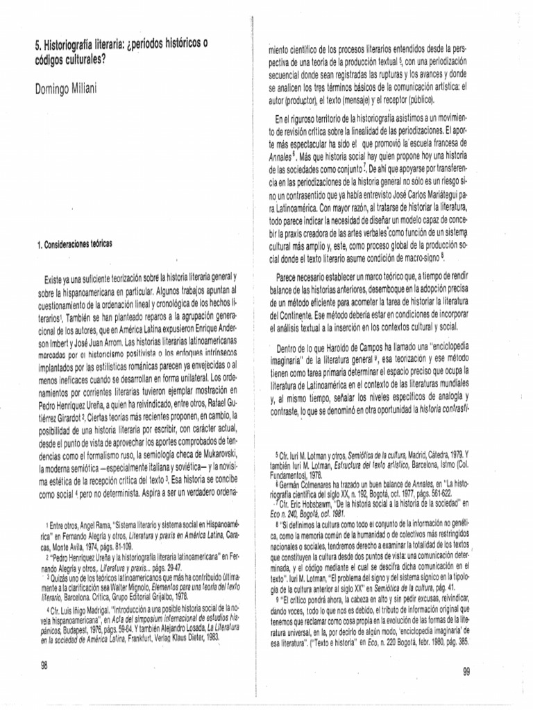 Historiografia Literaria Períodos Históricos o Códigos Culturales | PDF