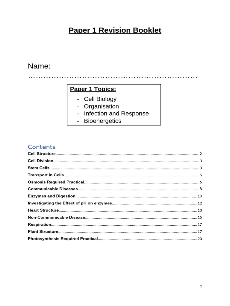 Paper 1 Revision Booklet | PDF | Enzyme | Cell (Biology)