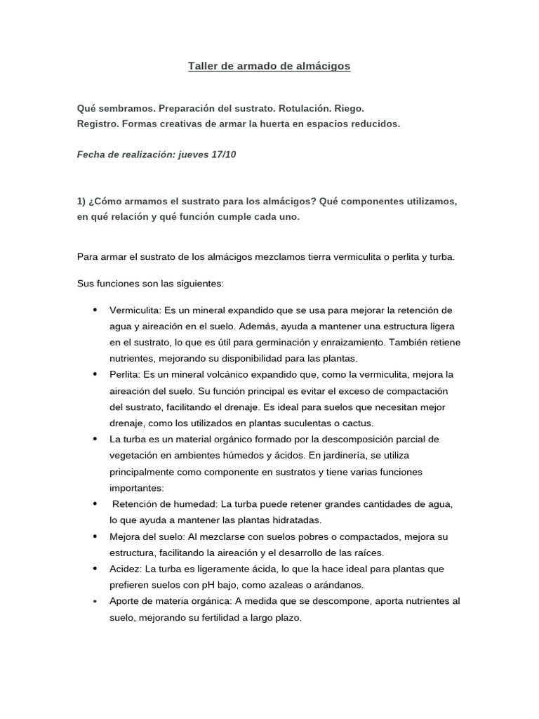 Taller De Armado De Almácigos Lemos Laura Pdf Siembra Agricultura