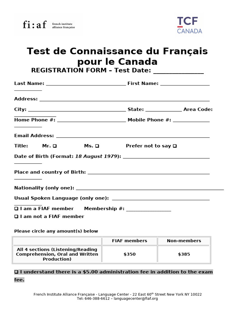 TCF Canada Registration Form 2023 Version | PDF | Career & Growth