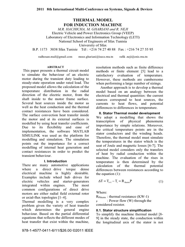 Thermal Model For Induction Machine | PDF | Heat Transfer | Electric Motor