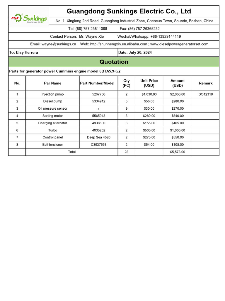 Quotation of parts-20-7-2024 | PDF