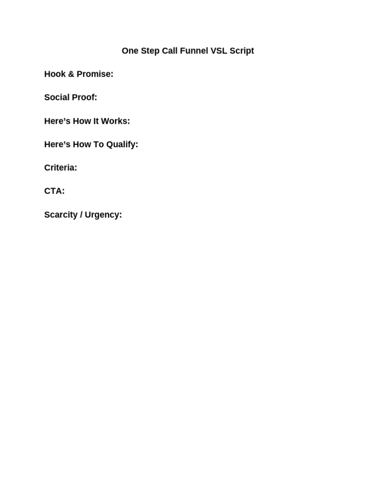 One Step Call Funnel VSL Script | PDF