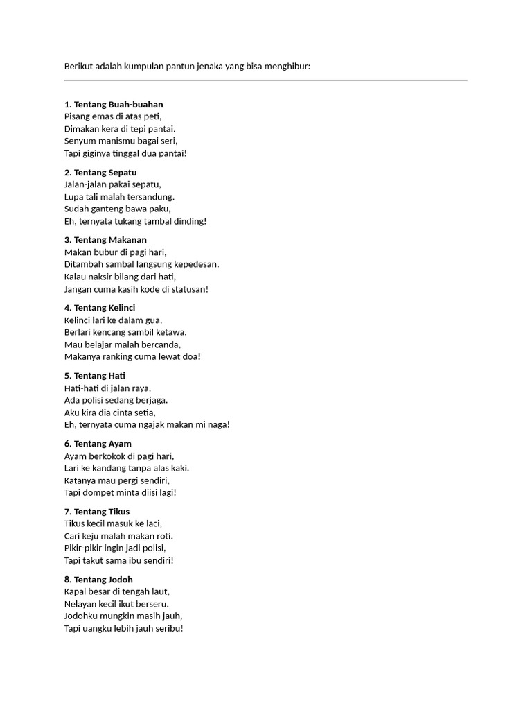 Berikut Adalah Kumpulan Pantun Jenaka Yang Bisa Menghibur | PDF ...