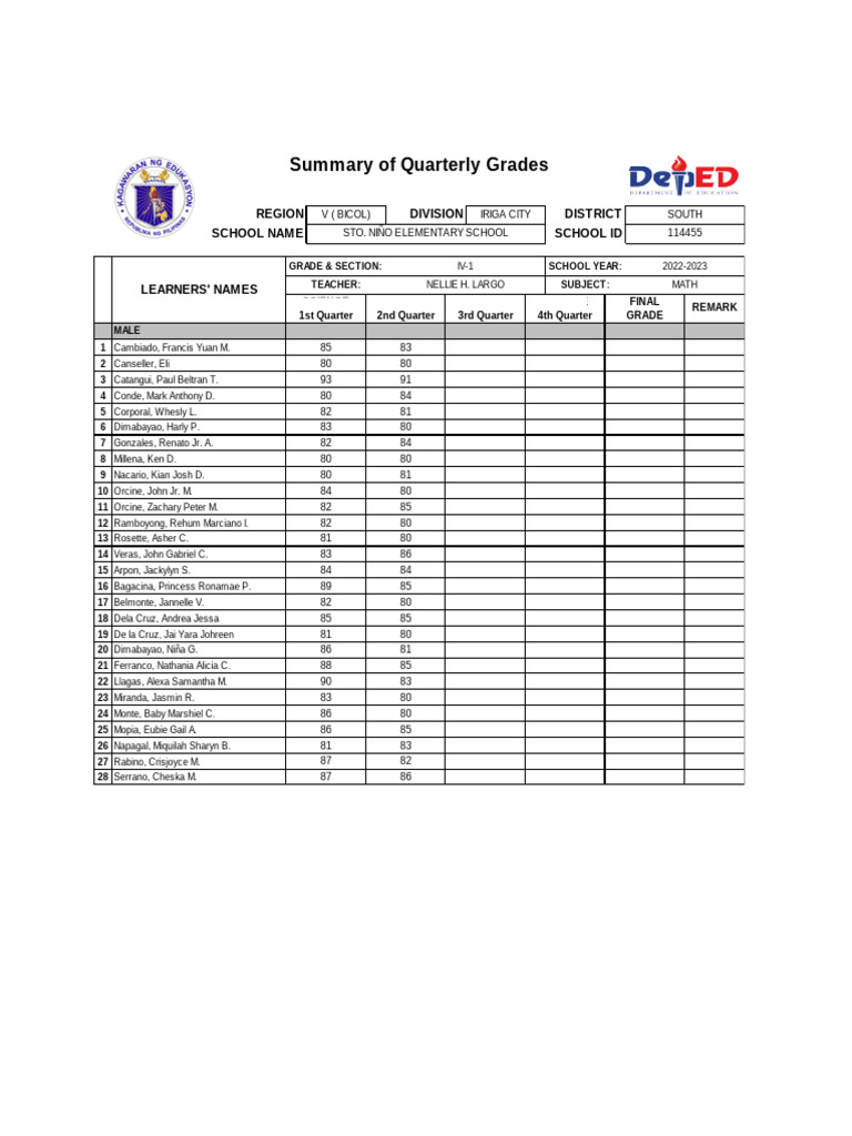 Grade Sheet Math Dao Q2 | PDF