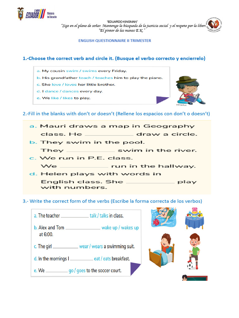 Cuestionario de Inglés para Educación Básica | PDF | Lingüística