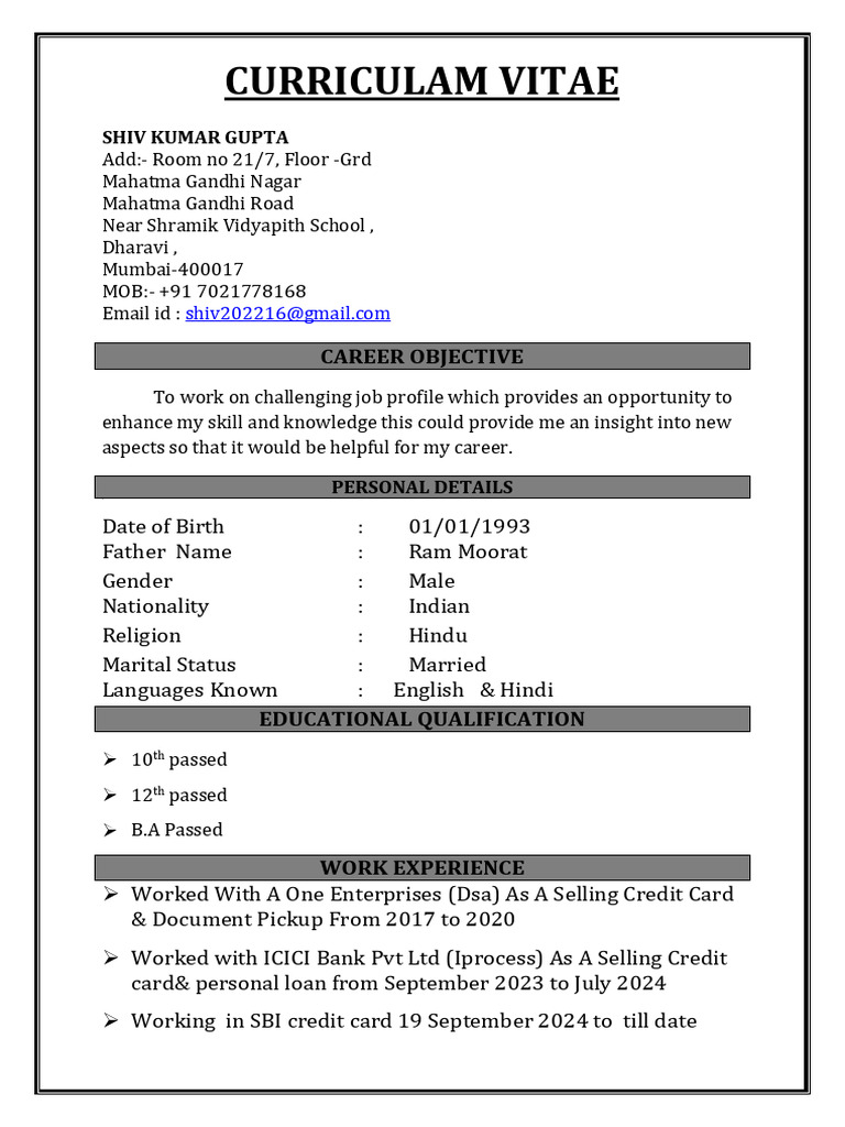 Shiva Gupta C.V. | PDF | Career & Growth