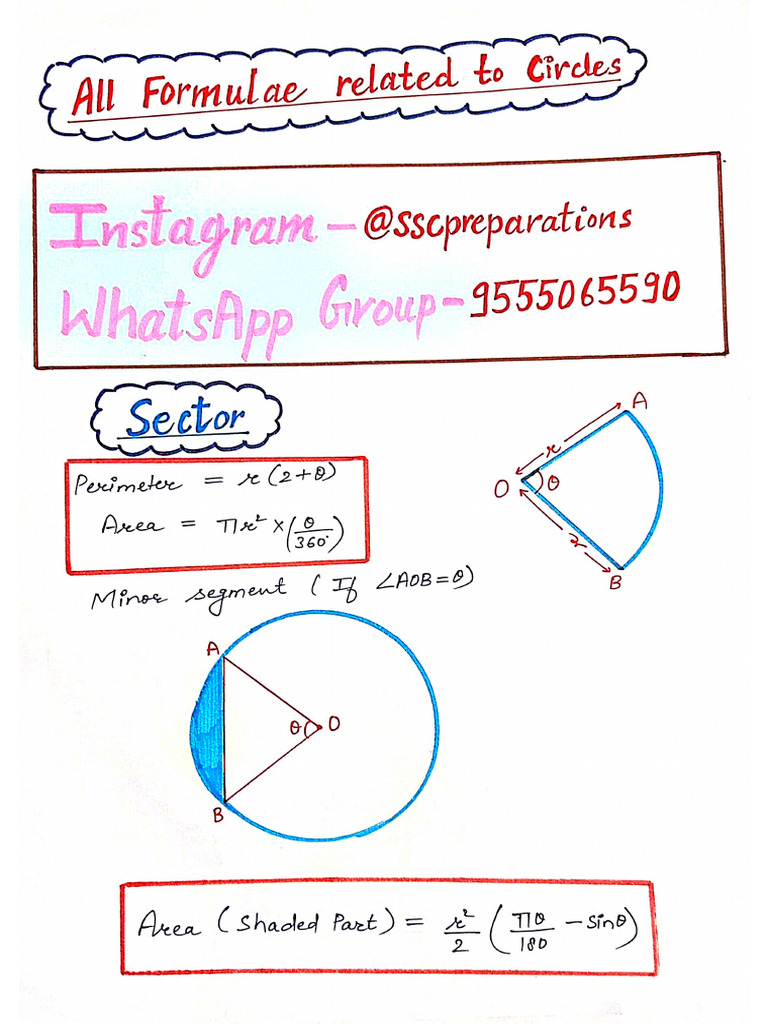 All Formulae Relaed To Circles - Geometry Handwritten Notes For SSC CGL ...