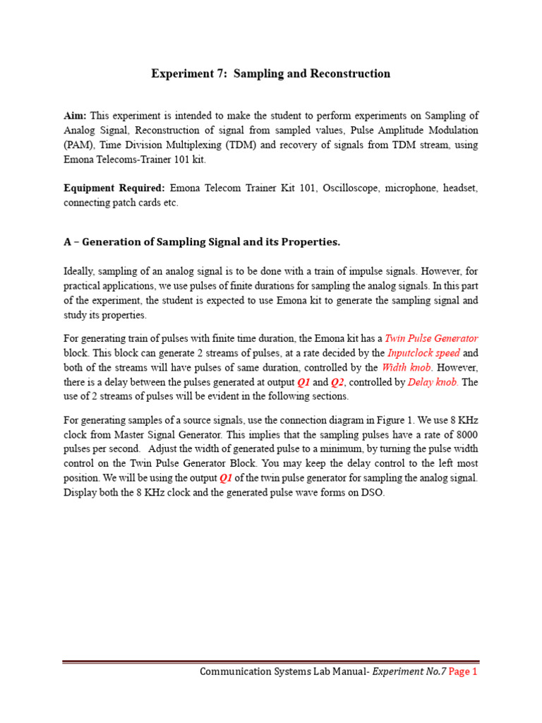 Communication Systems Lab_Exp 7 | PDF | Sampling (Signal Processing) | Spectral Density