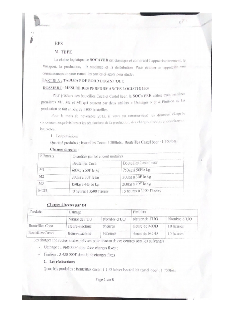 La Chaine Logistique de SOCAVER Est Classique Et Comprend L ...