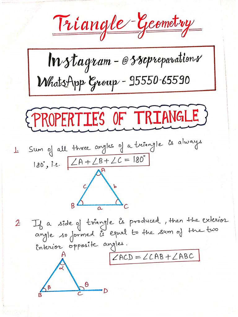 Triangle Complete Geometry Notes With Theorems and Formulae | PDF