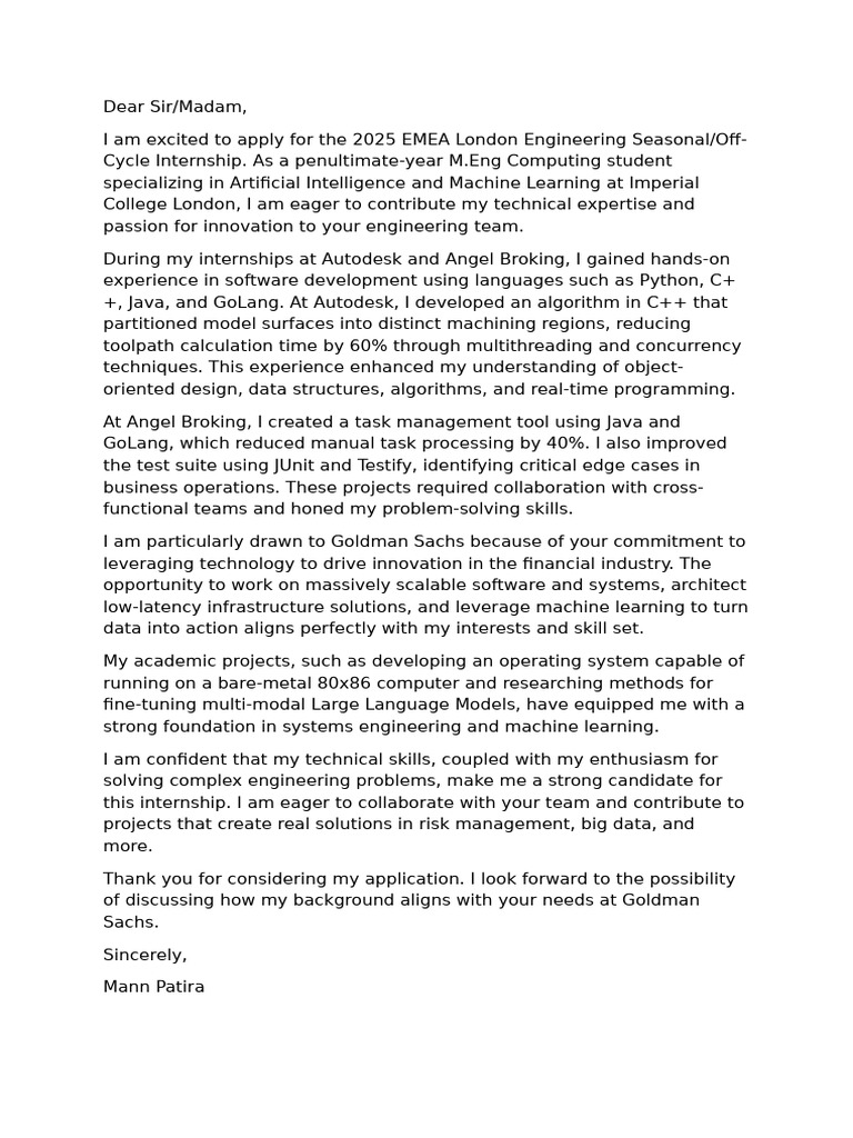 GS Cover Letter | PDF | Art | Computers