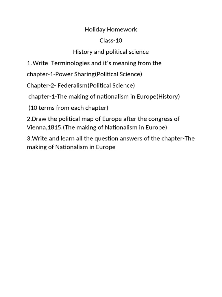 Holiday Homework Class 10 | PDF