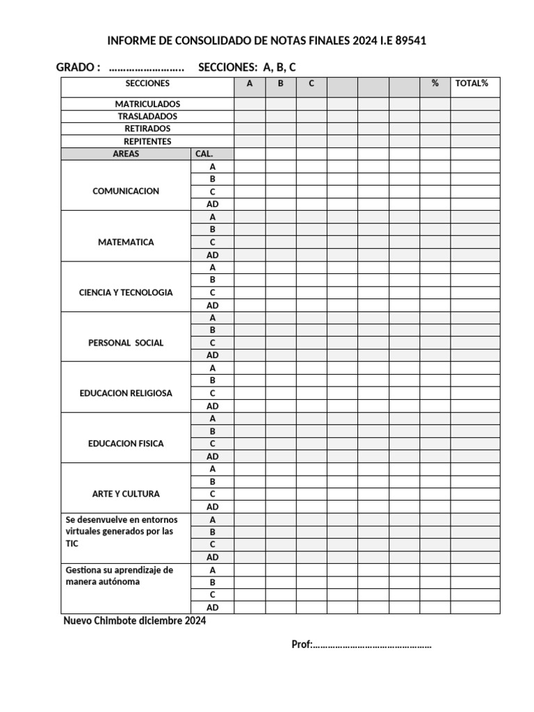 Informe de Consolidado de Notas Finales 2024 | PDF