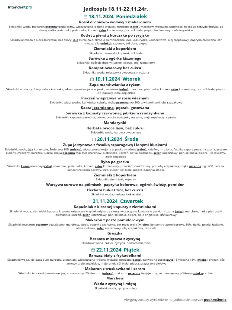 Jadlospis 18-22.11 | PDF