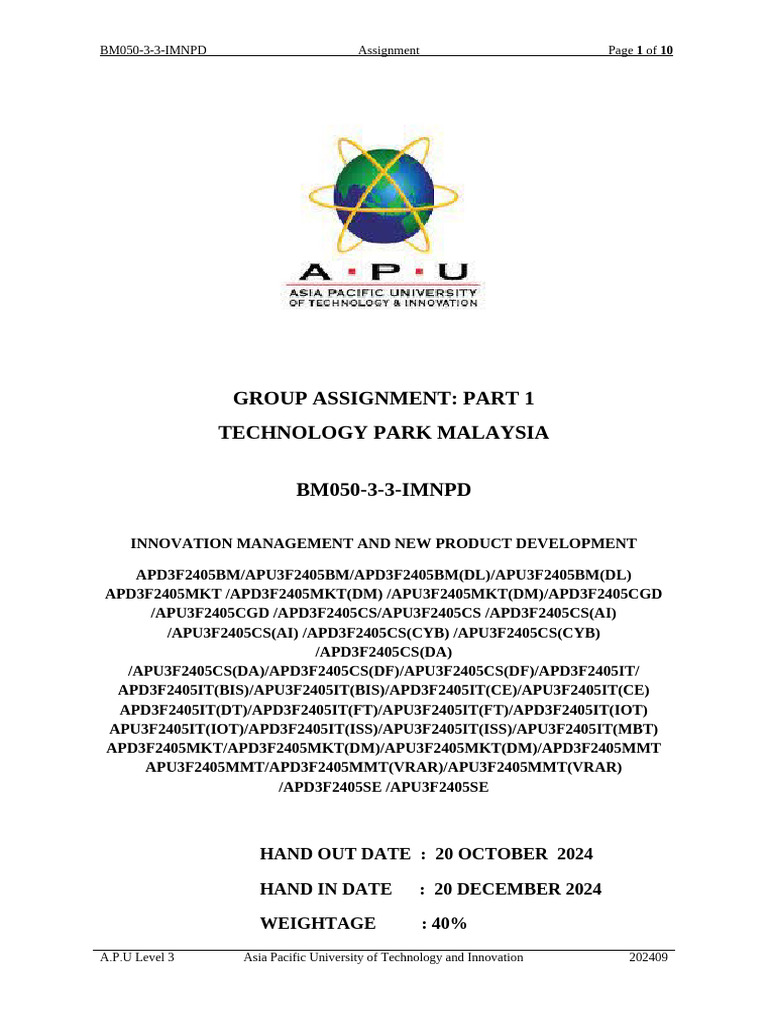 IMNPD Assignment Group Part 1 - Sept 2024 | PDF | Sustainability ...