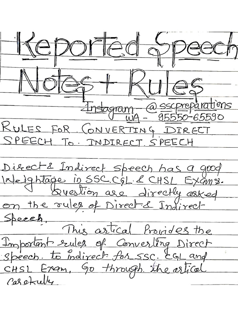 Reported Speech - Notes + Rules | PDF