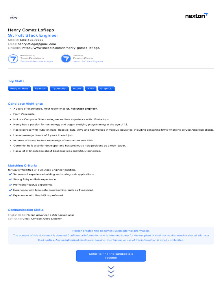 Henry Gomez Lofiego at Nexton - Sr. Full Stack Engineer | PDF | Web Application | Computer Science