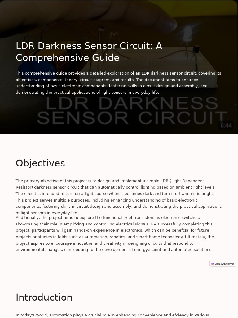 LDR Darkness Sensor Circuit A Comprehensive Guide | PDF | Transistor ...