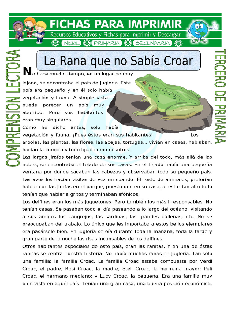 800la Rana Que No Sabía Croar para Tercero de Primaria | PDF