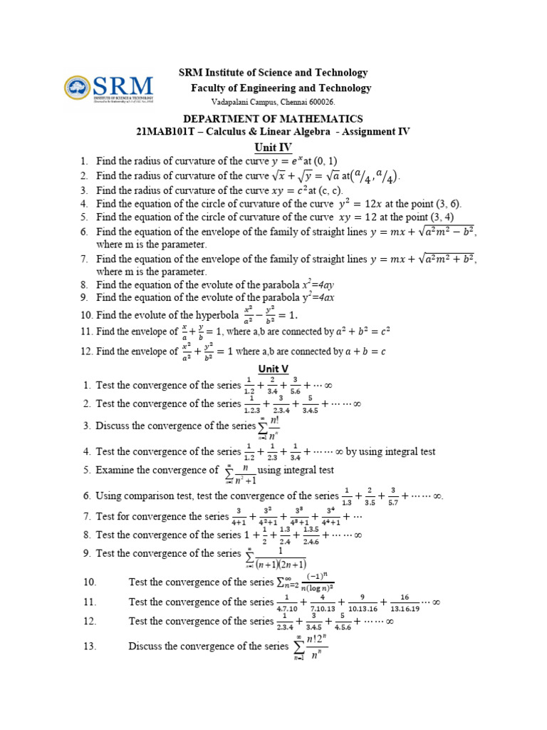 MA101 Calculus & Linear Algebra Exam Prep | PDF | Equations | Curvature