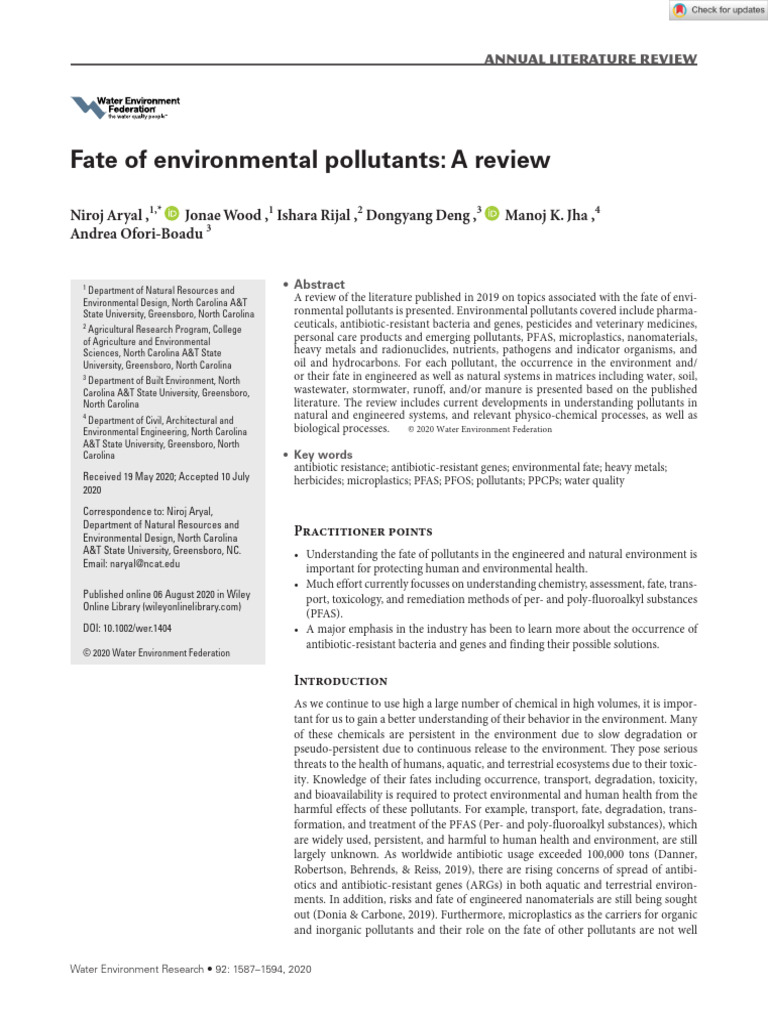 Fate of Environmental Pollutants A Review | PDF | Water Pollution ...