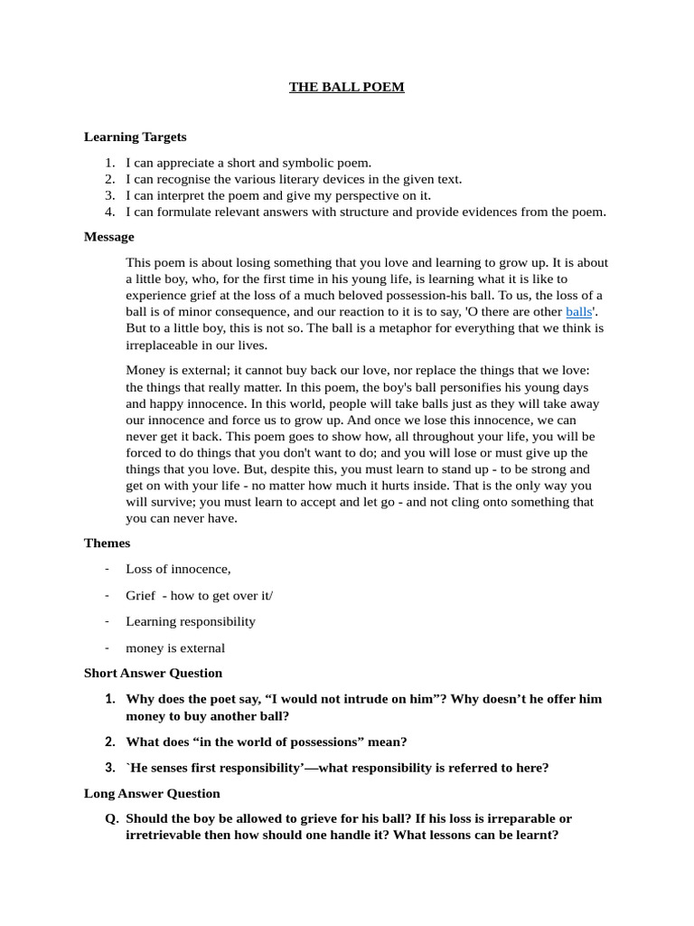 THE BALL POEM | PDF