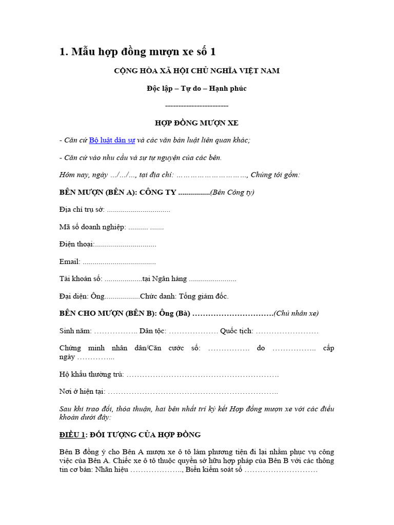 Hop Dong Muon Xe Moi Nhat | PDF