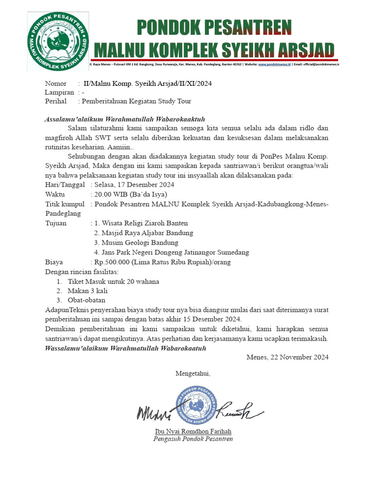 Surat Study Tour | PDF | Perjalanan